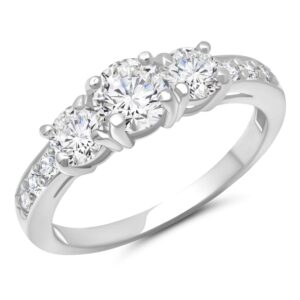 max + stone 1 carat cubic zirconia engagement or anniversary eternity three stone ring for women in 10k white gold (1.0 ct.tw) size 7