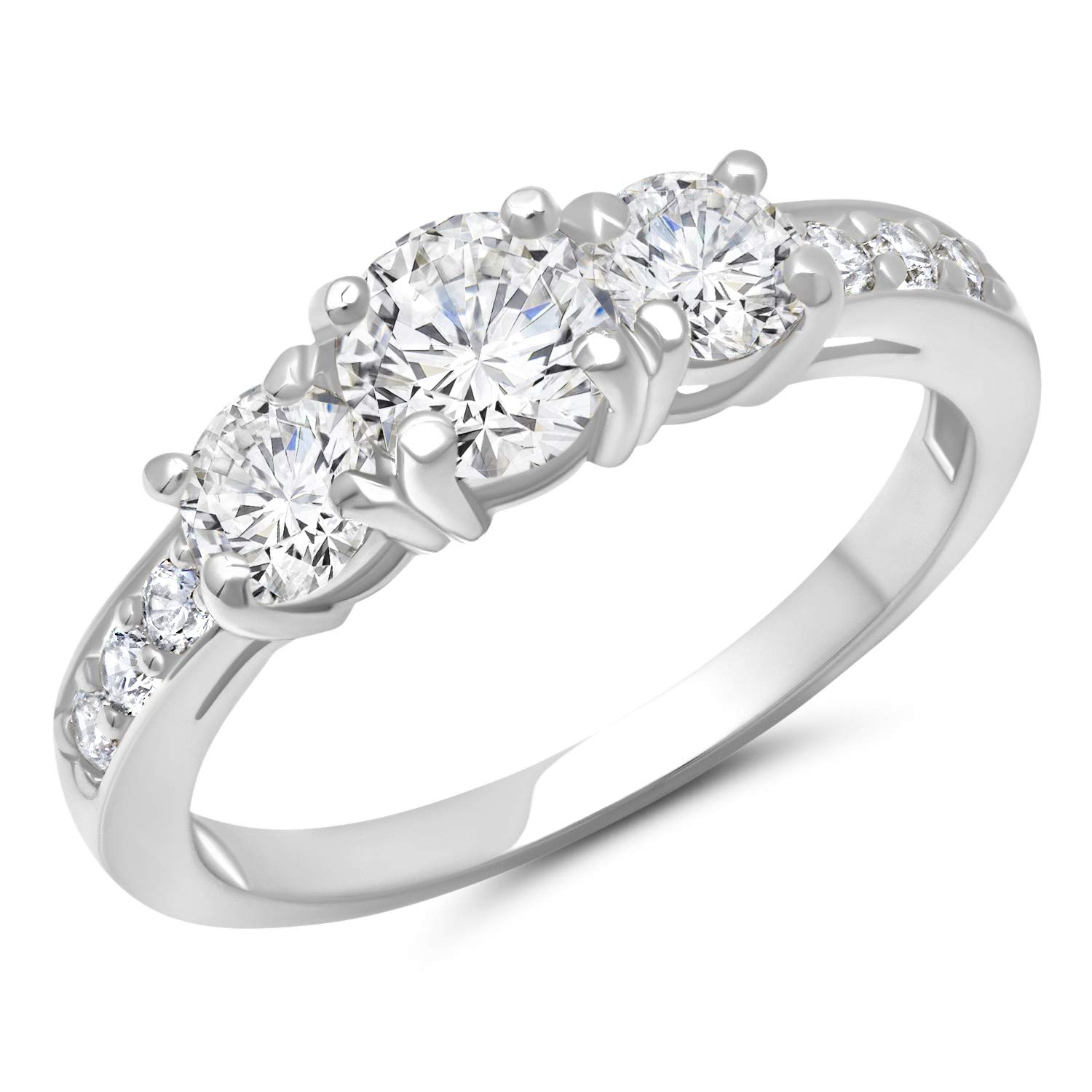 MAX + STONE 1 Carat Cubic Zirconia Engagement or Anniversary Eternity Three Stone Ring for Women in 10k White Gold (1.0 ct.tw) Size 7