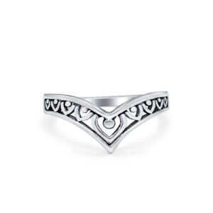 blue apple co. sterling silver size-5 heart filigree petite thumb ring band chevron midi v filigree solid round 925 sterling silver