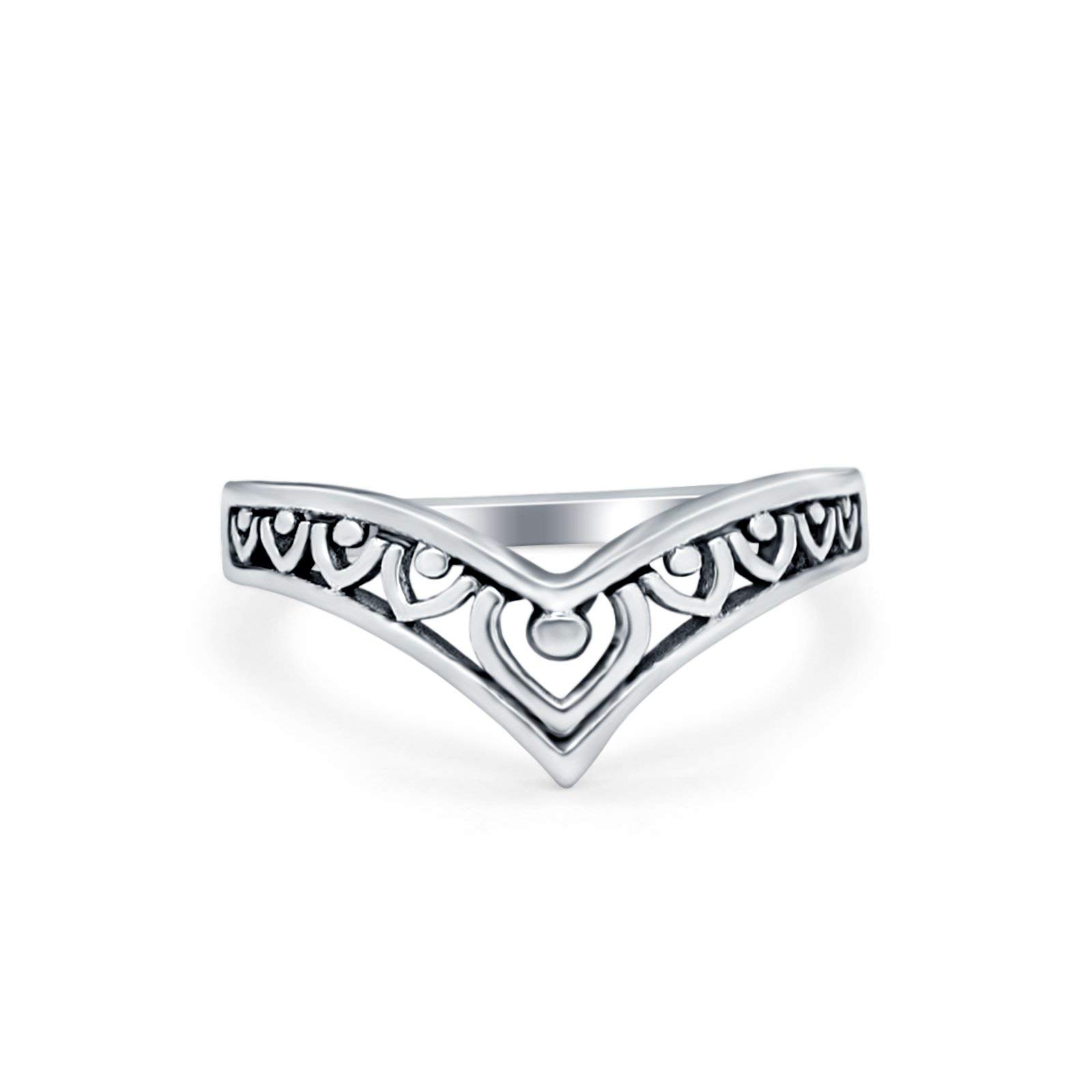 Blue Apple Co. Sterling Silver Size-5 Heart Filigree Petite Thumb Ring Band Chevron Midi V Filigree Solid Round 925 Sterling Silver