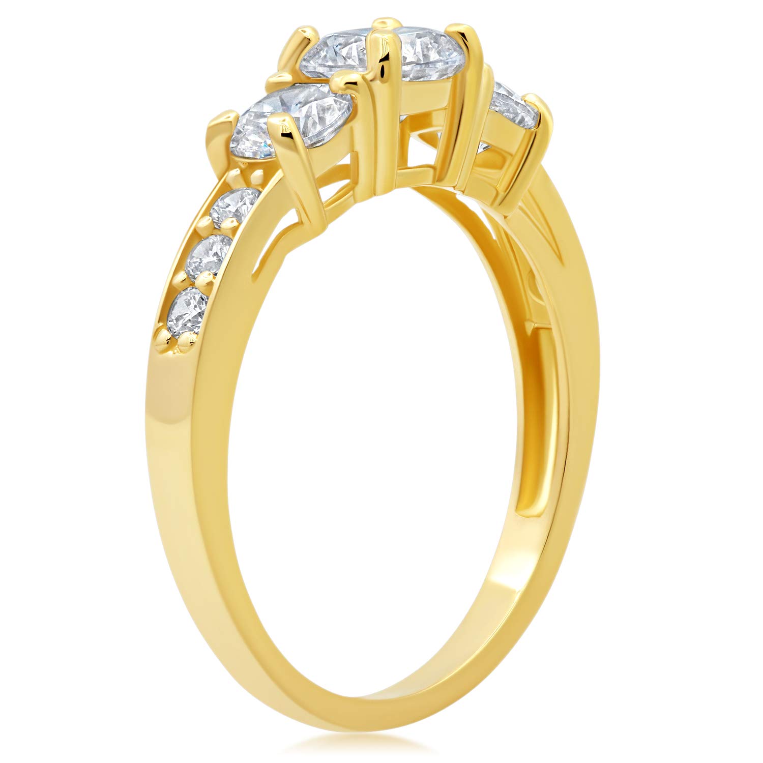 MAX + STONE 1 Carat Cubic Zirconia Engagement or Anniversary Eternity Three Stone Ring for Women in 10k Yellow Gold (1.0 ct.tw) Size 5