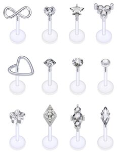 jenxnjsjo plastic threaless cartilage earring labret lip rings ashley 16g 8mm 16 gauge surgical steel clear flat back tragus helix conch medusa monroe piercing jewelry for women internally threaded