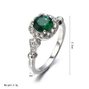 Idiytip Sterling Silver Women's Charm Rings Square Green Gem Ring Jewelry for Birthday Valentine's Day(Size 10)