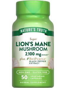 lions mane mushroom supplement | 2100mg | 50 capsules | plus bioperine | vegetarian, non gmo & gluten free | by nature's truth