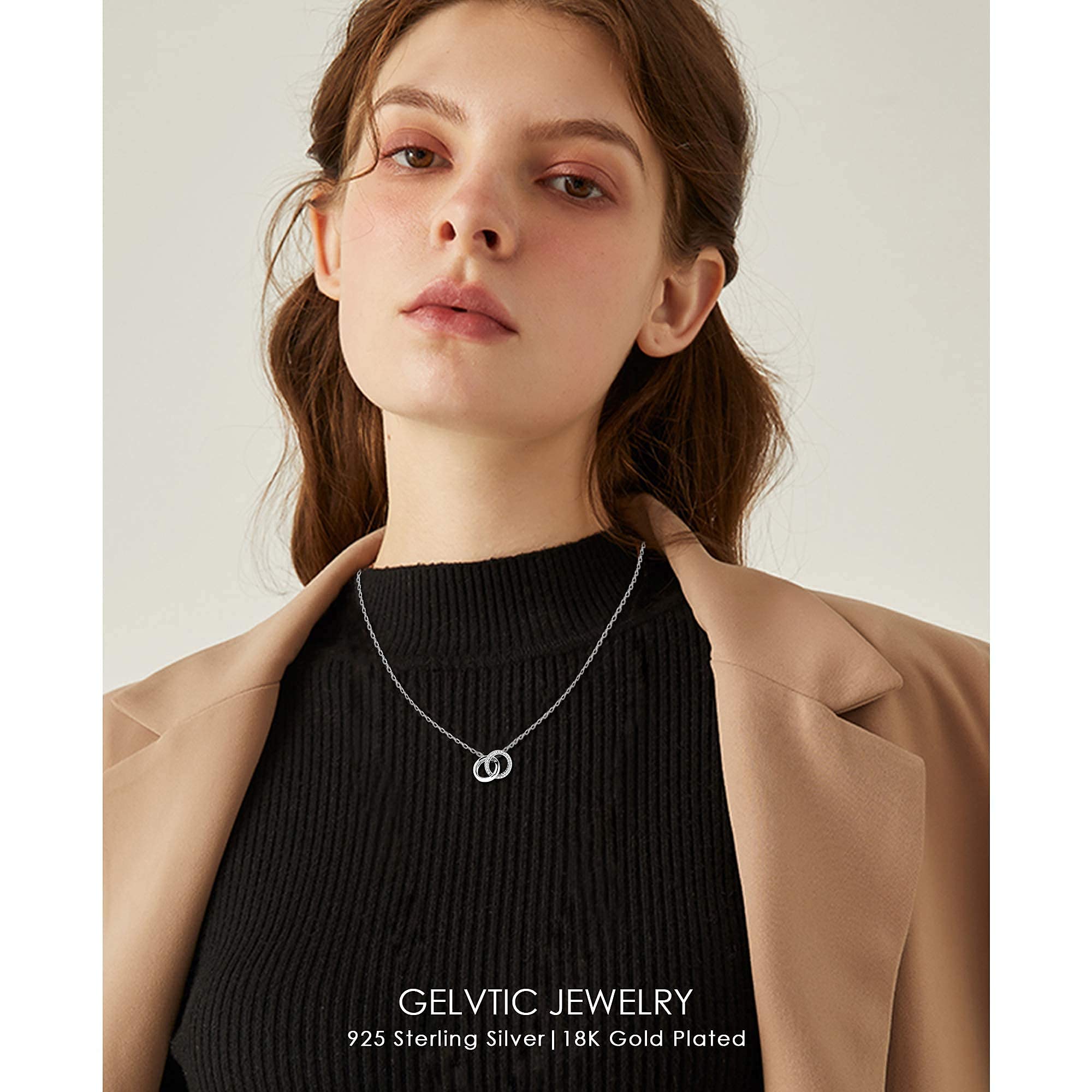 GELVTIC 925 Sterling Silver Necklaces for Women Fashion Dainty Pendant Necklace 18K White Rose Gold Plated Necklace CZ Jewelry Simple Trendy Rhinestone Necklaces Valentine Christmas Gift for Mother Mom Best Friend Bridesmaid,18” (07-Silver)