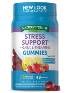 stress relief gummies for adults | with gaba, l theanine and lemon balm | lemon strawberry gummies | non-gmo, gluten free supplement | by nature's truth