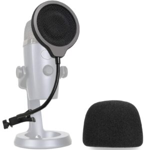 yeti nano mic pop filter with foam winscreen - 4 inch 3 layers wind pop screen mask shield and foam wind cover for blue yeti nano mic to improve sound quality by youshares