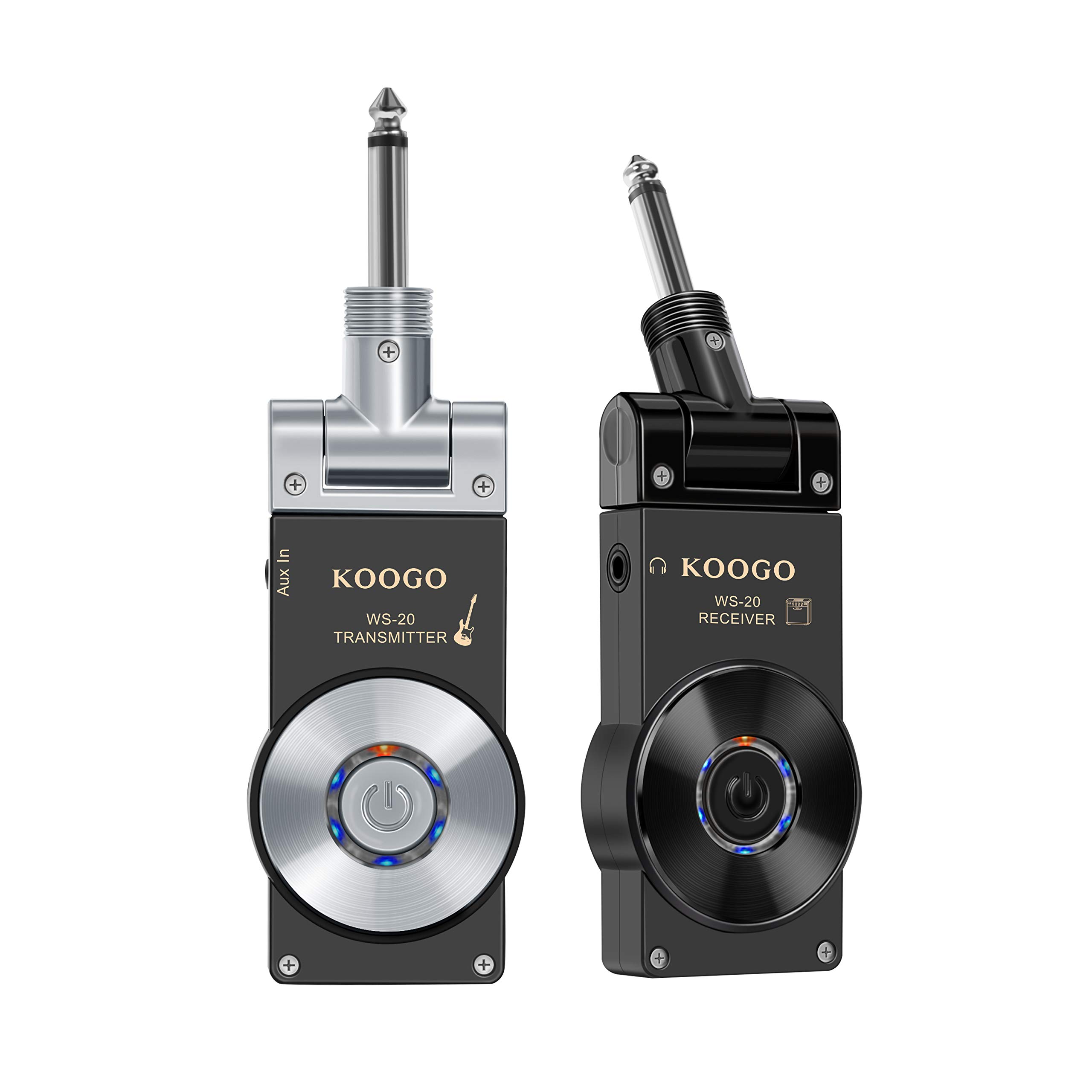 Koogo Guitar Wireless System with Rechargeable 2.4GHz Digital Guitar Transmitter and Receiver with Black and Silver color