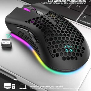 Lightweight Gaming Mouse,Rechargeable Wireless Gaming Mouse with USB Receiver RGB Backlight Computer Mouse for Laptop PC