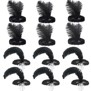 tongcloud 12pcs 1920s flapper headband, costume flapper headpiece for women, black feather headband, great gatsby 1920s hair accessory, vintage headpiece for gatsby theme party (black)