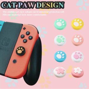 Sumind 28 Pcs Thumb Grip Joystick Caps, Replacement Cute Cat Paw Flower Shape, Silicone Joystick Cover, Colorful Replacement Thumb Grip Covers Compatible with Nintendo Switch, Switch Lite Controller