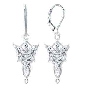 jo wisdom women arwen evenstar earrings,925 sterling silver leverback dangle & drop earrings with 5a cubic zirconia,elvish jewelry for women