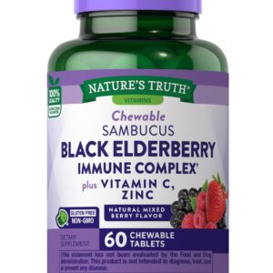 Black Elderberry Immune Complex | 60 Chewable Tablets | Plus Vitamin C & Zinc | Natural Mixed Berry Flavor | Vegetarian, Non-GMO, and Gluten Free Formula | By Nature's Truth