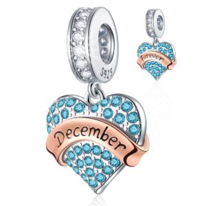 2024 december birthstone charms fits pandora bracelet, sparkling pave heart turquoise cz forever love pendant in 925 sterling silver, gifts for christmas/valentines day/mothers