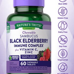 Black Elderberry Immune Complex | 60 Chewable Tablets | Plus Vitamin C & Zinc | Natural Mixed Berry Flavor | Vegetarian, Non-GMO, and Gluten Free Formula | By Nature's Truth