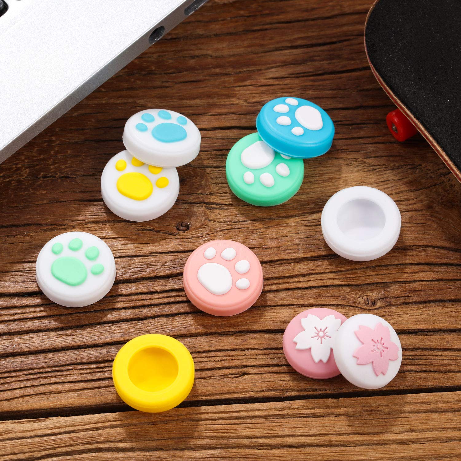 Sumind 28 Pcs Thumb Grip Joystick Caps, Replacement Cute Cat Paw Flower Shape, Silicone Joystick Cover, Colorful Replacement Thumb Grip Covers Compatible with Nintendo Switch, Switch Lite Controller