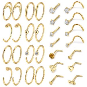 allerpierce 20g gold nose rings sets bone screw l shaped nose studs tragus cartilage nose ring hoop stainless steel nose piercing jewelry for women men