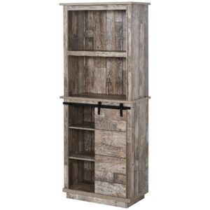 homcom freestanding rustic kitchen buffet with hutch, pantry storage cabinet with sliding barn door, adjustable shelf, vintage wood