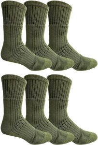 yacht & smith 6 pairs of mens military grade thick padded terry lined cotton socks, ribbed, dry wicking, heavy duty crew sock green