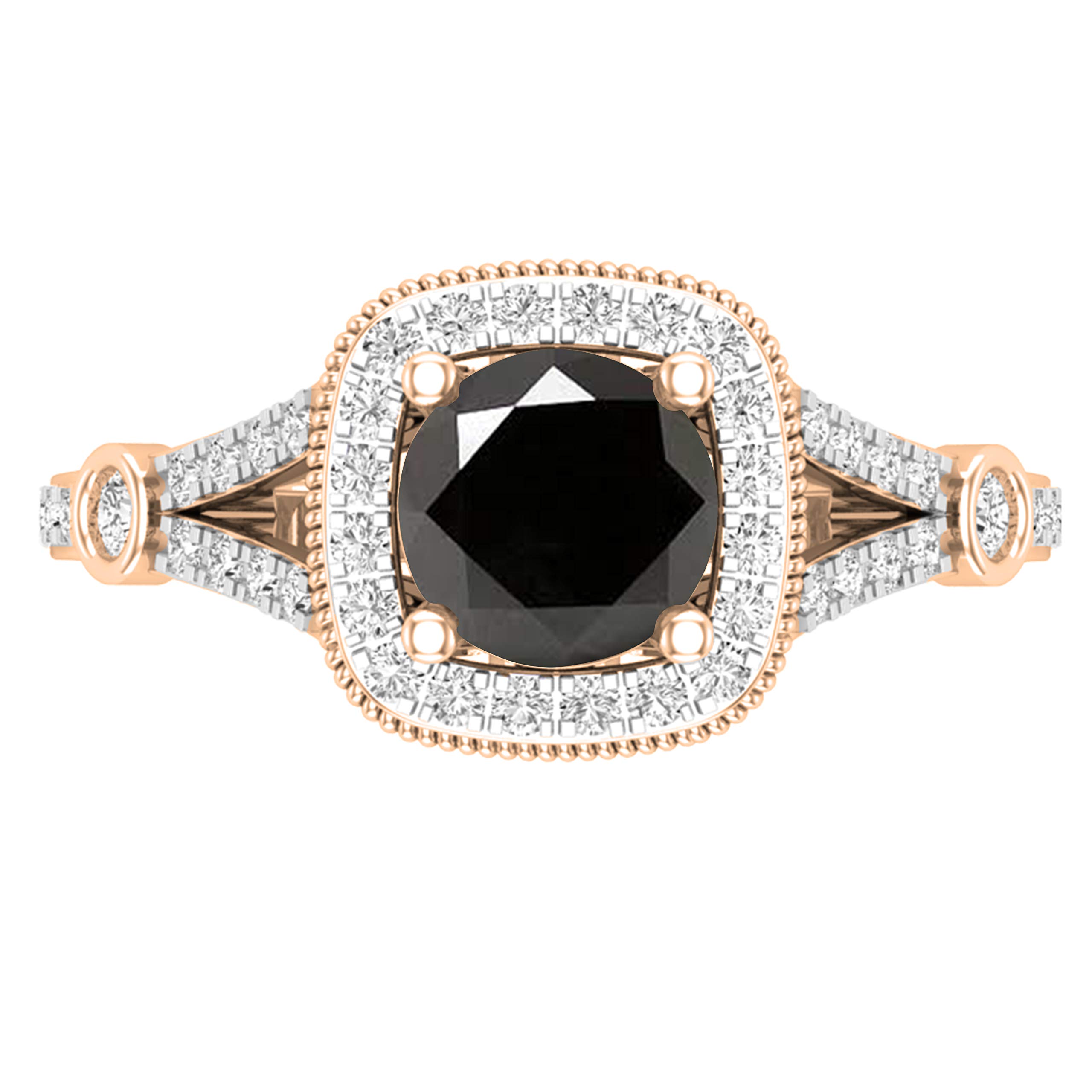 Dazzlingrock Collection 1.75 Carat (ctw) Round Black & White Diamond Halo Split Shank Engagement Ring for Women, 18K Rose Gold, Size 8.5