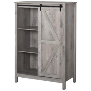 homcom farmhouse accent cabinet, kitchen cupboard storage cabinet with barn door and adjustable shelf, gray oak