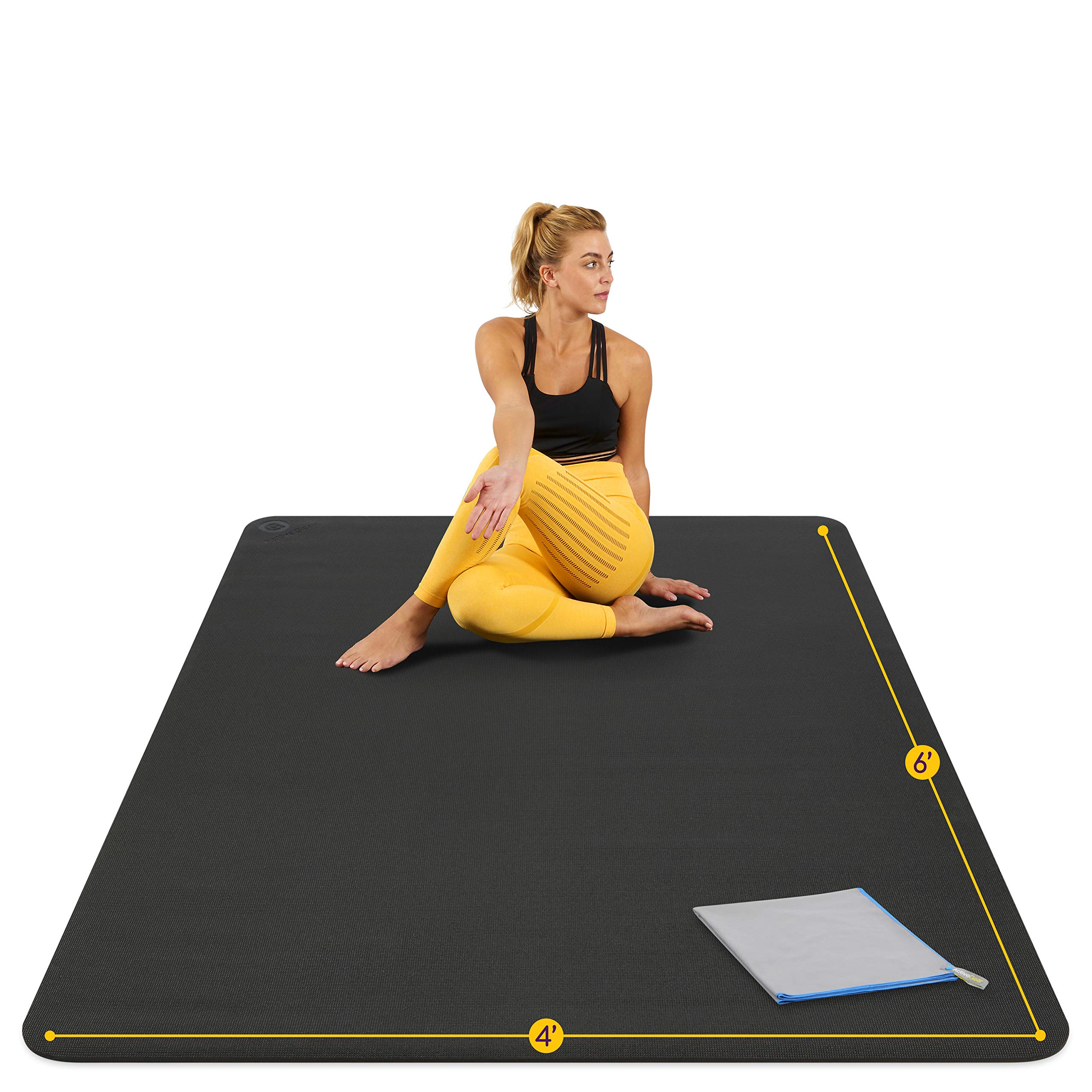 Large Yoga Mat 6'x4'x8mm Extra Thick, Durable, Non-Slip & Odorless Barefoot Exercise and Premium Fitness Home Gym Flooring Mat by ActiveGear - Black