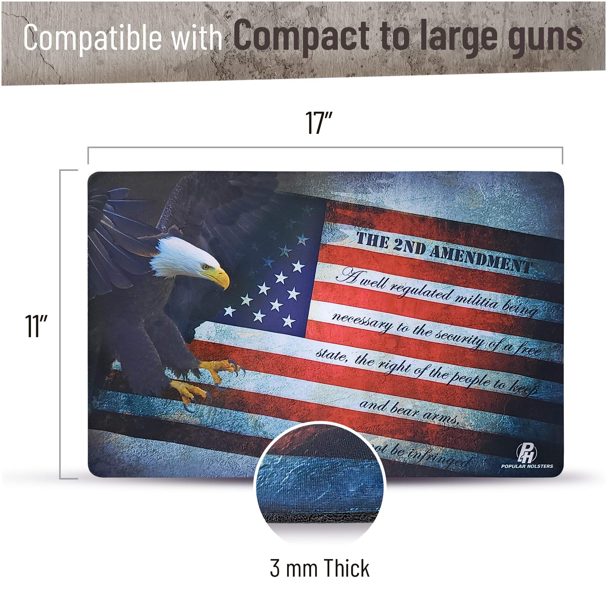 Gun Cleaning Mat for All Guns by PH - Gun Mat Measures 11"x17"x 0.3 mm - Oil and Solvent Resistant Padded Non-Slip - Compatible with Small to Large Pistols - Workbench Mat for Firearm (Flag+2ndAmnd)