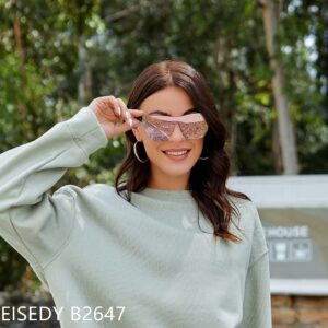 FEISEDY Mirrored Rimless Sunglasses One Piece Lens Reflective Sunglasses for Women Men B2647