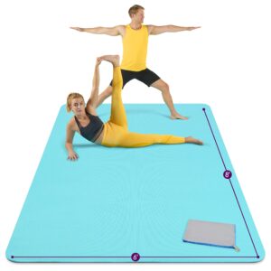 large yoga mat 8'x6'x8mm extra thick, durable, non-slip & odorless barefoot exercise and premium fitness home gym flooring mat by activegear - light blue