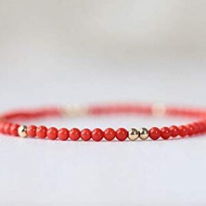 WORLD WIDE GEMS Jewelry Authentic Italian Coral | Mediterranean Sea Red Coral 3mm | Genuine red coral 3mm | Beaded red coral bracelet | Natural Coral