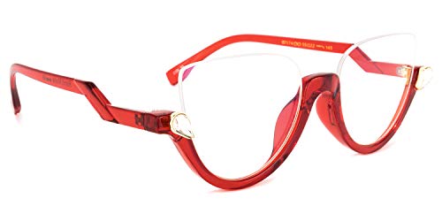 Zeelool Stylish Semi-rimless Cat Eye Glasses Frame for Women with Non-prescription Clear Lens Felicia VHP0189-10 Red