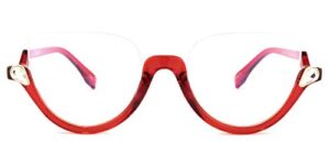 zeelool stylish semi-rimless cat eye glasses frame for women with non-prescription clear lens felicia vhp0189-10 red