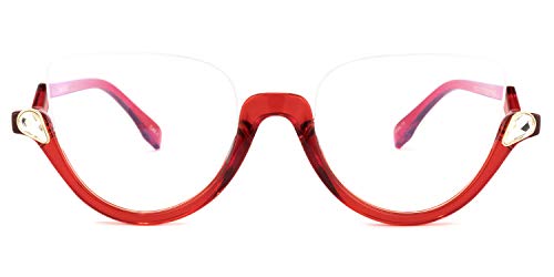 Zeelool Stylish Semi-rimless Cat Eye Glasses Frame for Women with Non-prescription Clear Lens Felicia VHP0189-10 Red