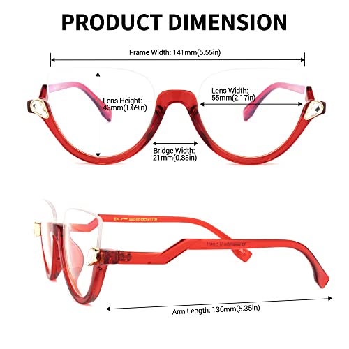 Zeelool Stylish Semi-rimless Cat Eye Glasses Frame for Women with Non-prescription Clear Lens Felicia VHP0189-10 Red