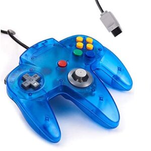 kiwitata classic n64 controller, retro n64 wired game pad joystick remote controller for n64 system video games console clear blue