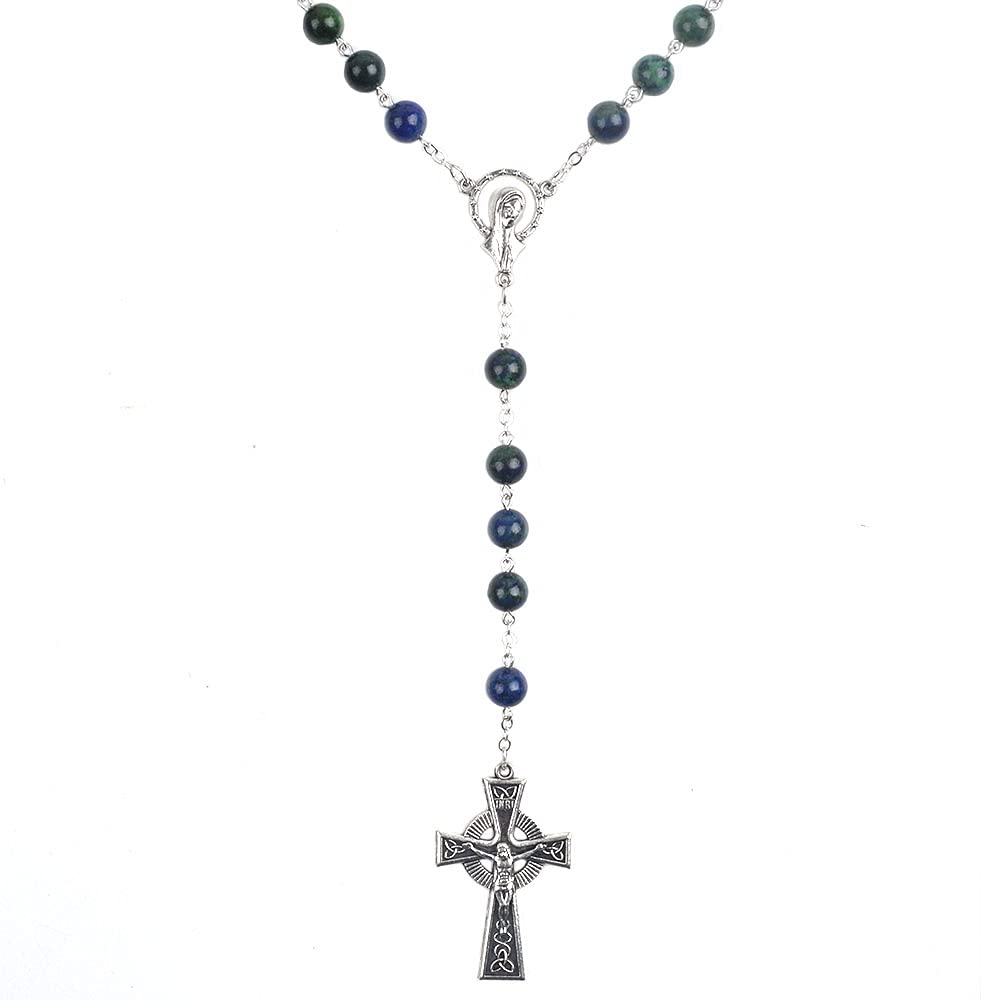 Woodington's Irish Celtic Catholic Christian Lapis Green 8mm Stone Rosary Beads