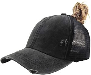 kkmkshhg criss cross baseball caps, women ponytail mesh hat distressed high messy bun trucker ponycap black