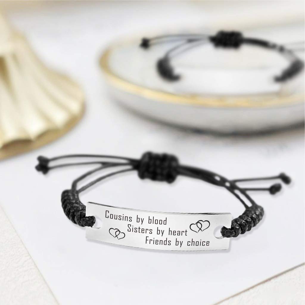 SOUSYOKYO Cousins Gifts Set, Cousins by Blood Sisters by Heart Friends by Choice Bracelet, 2PCS Bracelet Idea for Cousins Jewelry for Women Valentines