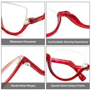 Zeelool Stylish Semi-rimless Cat Eye Glasses Frame for Women with Non-prescription Clear Lens Felicia VHP0189-10 Red