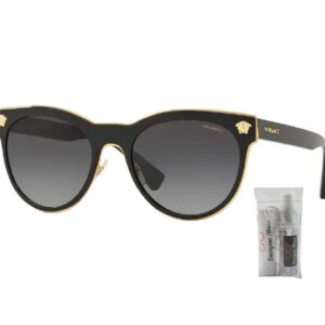 Versace VE2198 MEDUSA CHARM Round 1002T3 54M Black/Grey Gradient Polarized Sunglasses For Women+ BUNDLE With Designer iWear Eyewear Kit