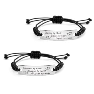 SOUSYOKYO Cousins Gifts Set, Cousins by Blood Sisters by Heart Friends by Choice Bracelet, 2PCS Bracelet Idea for Cousins Jewelry for Women Valentines