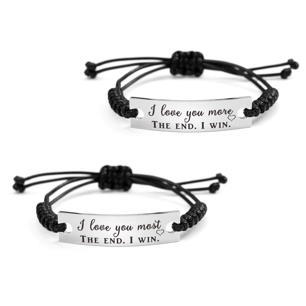 SOUSYOKYO 2pcs Couple Love Bracelet, I Love You Most More The End I Win Matching Girlfriend and Girlfriend Stuff Cool Meaningful Gifts