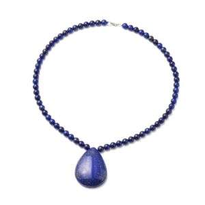 shop lc lapis lazuli necklace in 925 sterling silver - lapis lazuli teardrop pendant beaded necklace - 18" necklace length costume jewelry for women birthday gifts for women