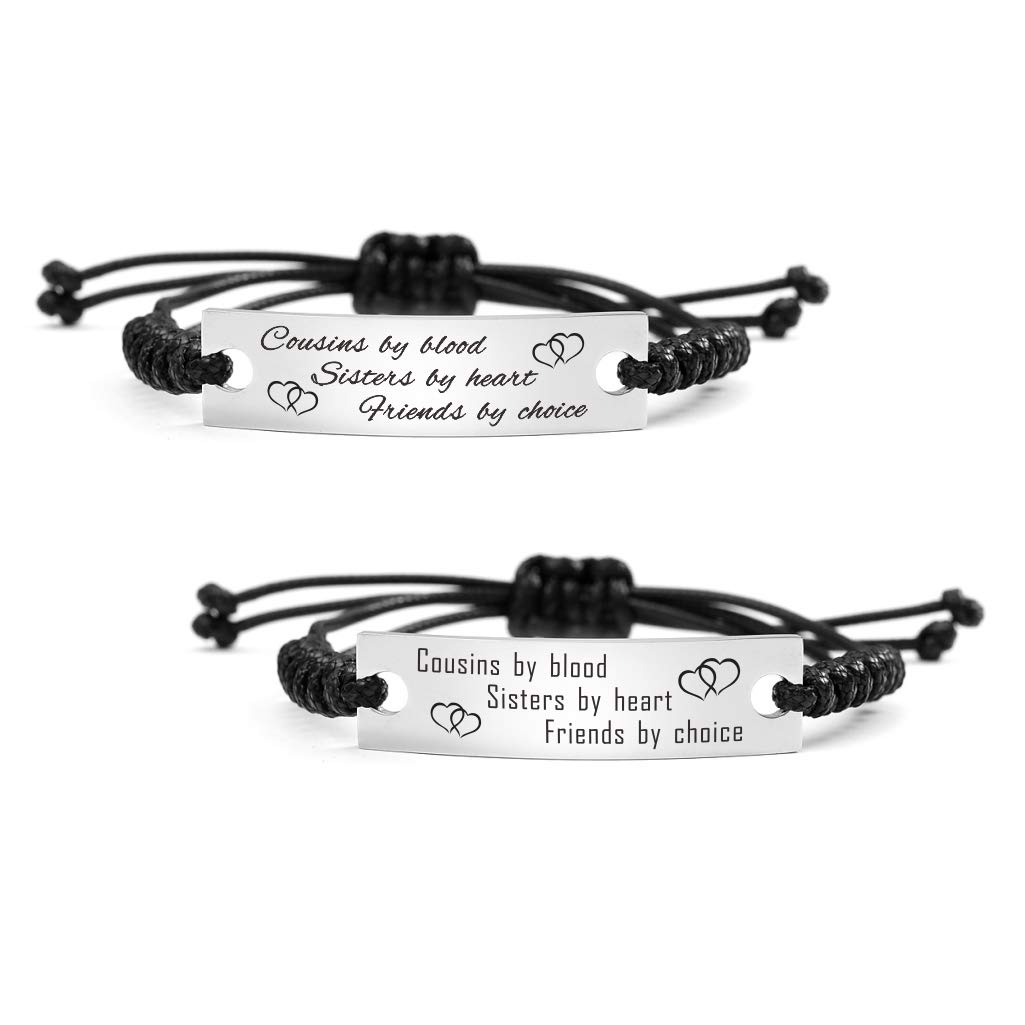 SOUSYOKYO Cousins Gifts Set, Cousins by Blood Sisters by Heart Friends by Choice Bracelet, 2PCS Bracelet Idea for Cousins Jewelry for Women Valentines