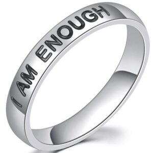 jude jewelers 4mm stainless steek i am enough encouragement inpiration mantra graduation wedding band stackable ring (silver, 7)