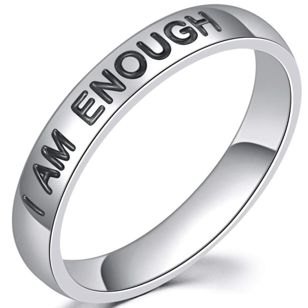 Jude Jewelers 4mm Stainless Steek I am Enough Encouragement Inpiration Mantra Graduation Wedding Band Stackable Ring (Silver, 7)