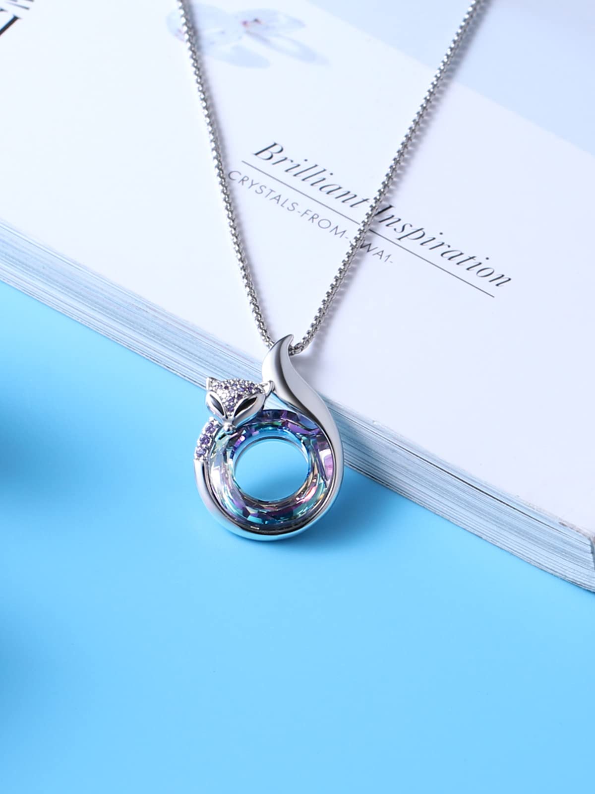 PLATO H Crystal Fox Necklace Cute Head and Tail Anniversary Jewelry for Women's Birthday Mother's Day Gifts for Her