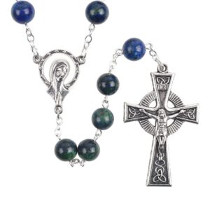 woodington's irish celtic catholic christian lapis green 8mm stone rosary beads