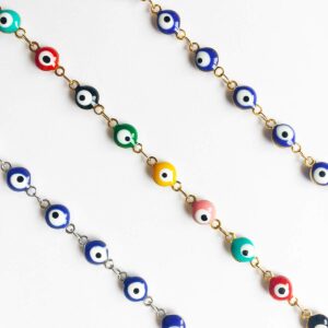 DIJUGS 3 Pcs Evil Eye Bracelet for Women Men18K Gold Plated Stainless Steel Handmade Adjustable Amulet Evil Eyes Jewelry for Family Best Friends Gifts (3 pcs, gold,steel,Colorfule)