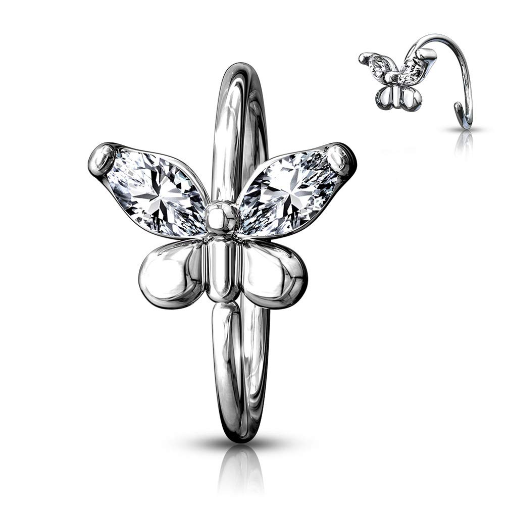 Dynamique CZ Butterfly Bendable Nose Cartilage Hoop Rings (Sold Per Piece)